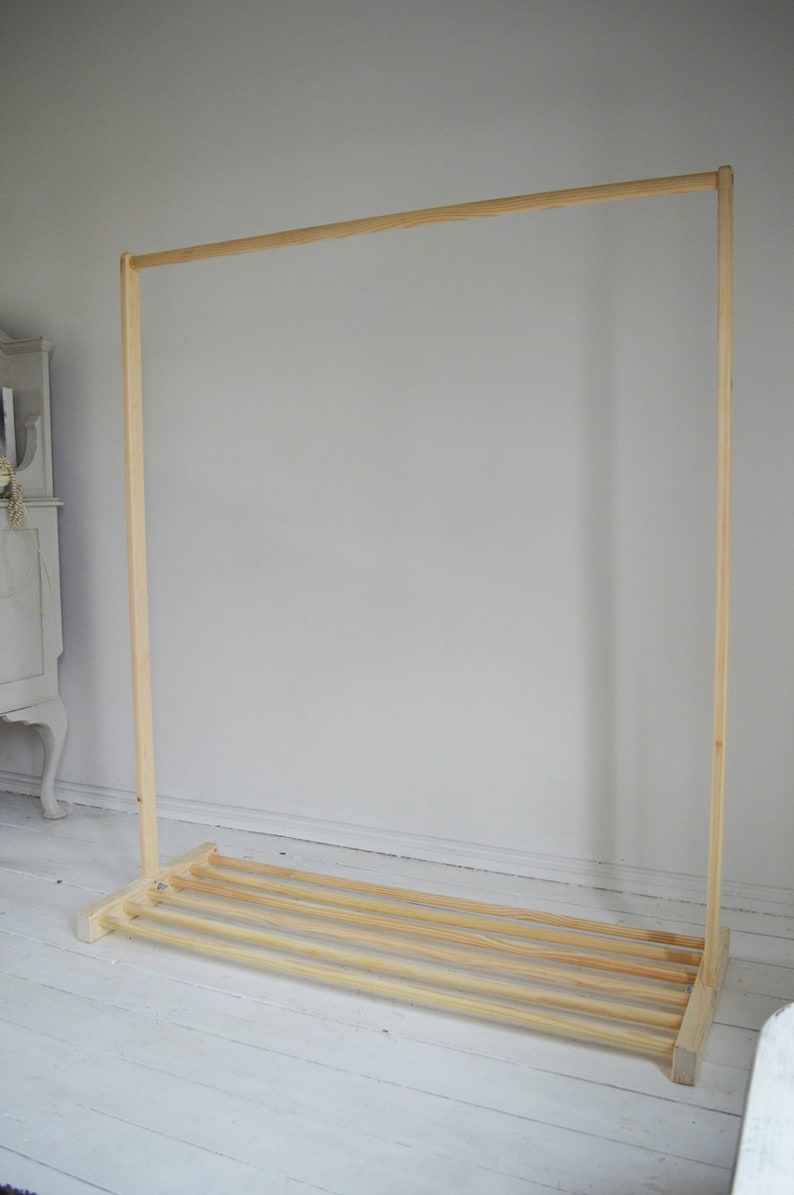Handmade Natural Wood Clothes Rail With Shelf | Etsy
