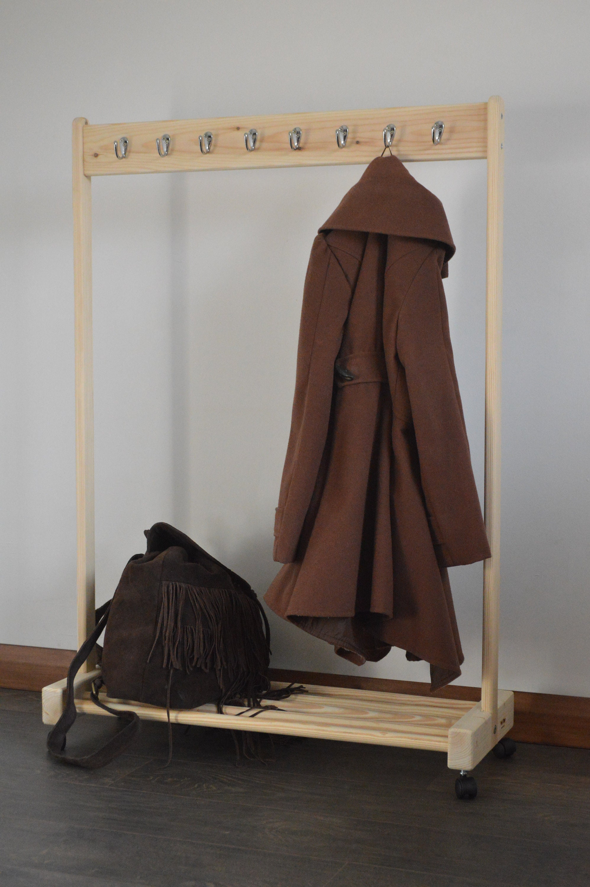 Handmade Natural Pine Wood Clothes Rail With Shelf and - Etsy UK