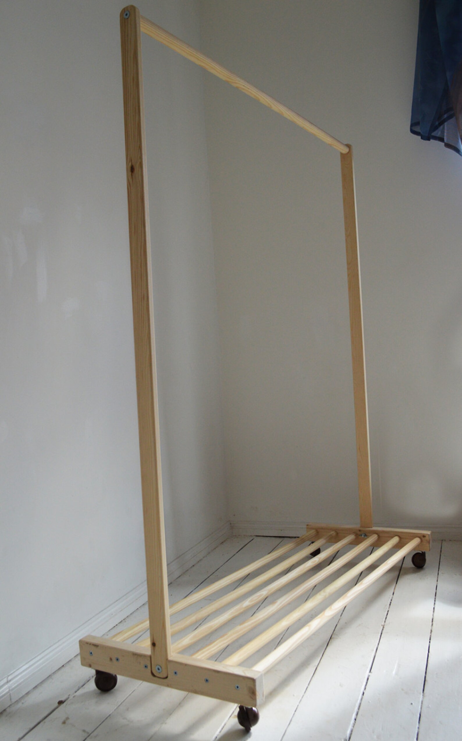 Handmade Natural Pine Wood Clothes Rail With Shelf and - Etsy Israel
