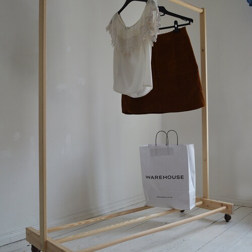 Handmade Natural Pine Wood Clothes Rail With Shelf and - Etsy