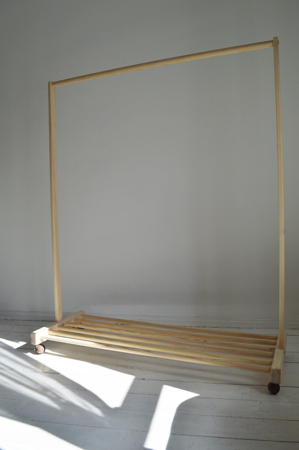 Handmade Natural Pine Wood Clothes Rail With Shelf and - Etsy Israel