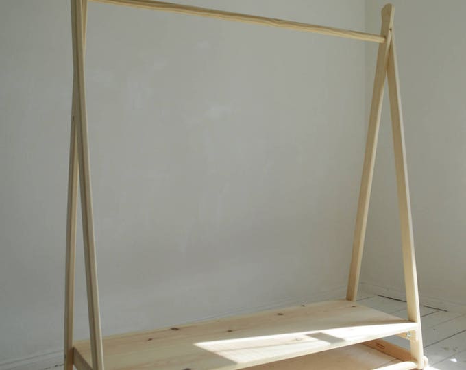 Handmade, Natural Wood, Clothes Rail With Shelf in Pure Natural ...