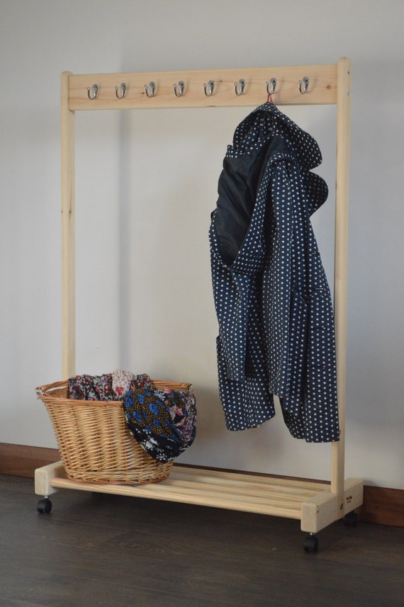 Handmade Natural Pine Wood Clothes Rail with Shelf and | Etsy