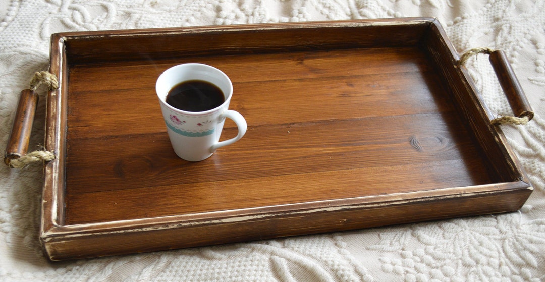 Light Handmade Dark Oak Wood Serving Ottoman Tray - Etsy
