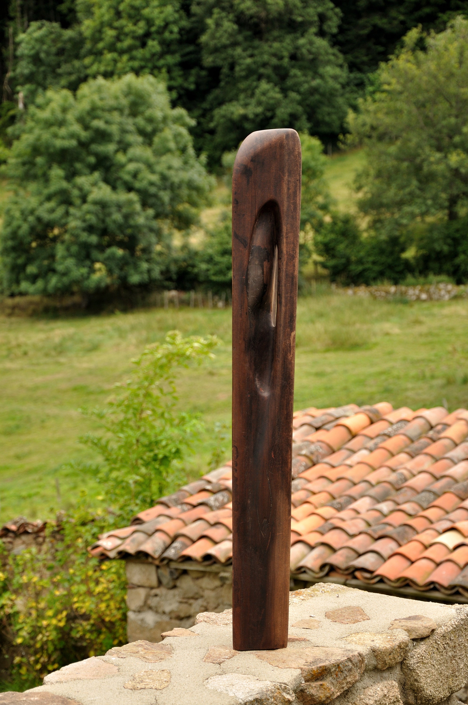 Totem – Iroko Wood Sculpture, Tall Outdoor Abstract Totem, Signed ...