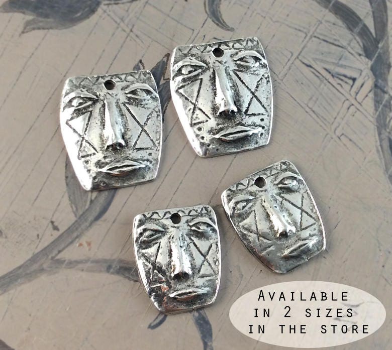 Handcrafted Pewter Face Mask Charms, Handmade Jewelry Making Components ...