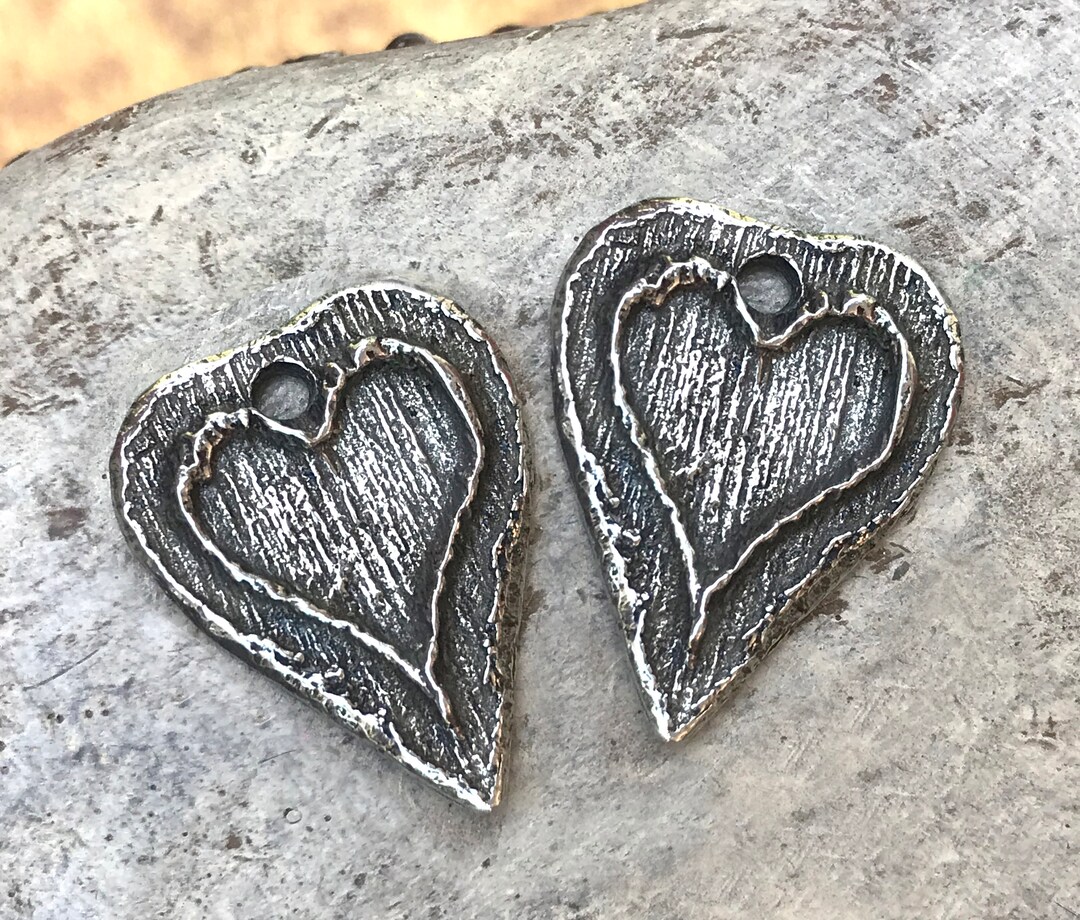 Heart Charms, Polished, 19mm Tall, Handcrafted Artisan Jewelry Making ...