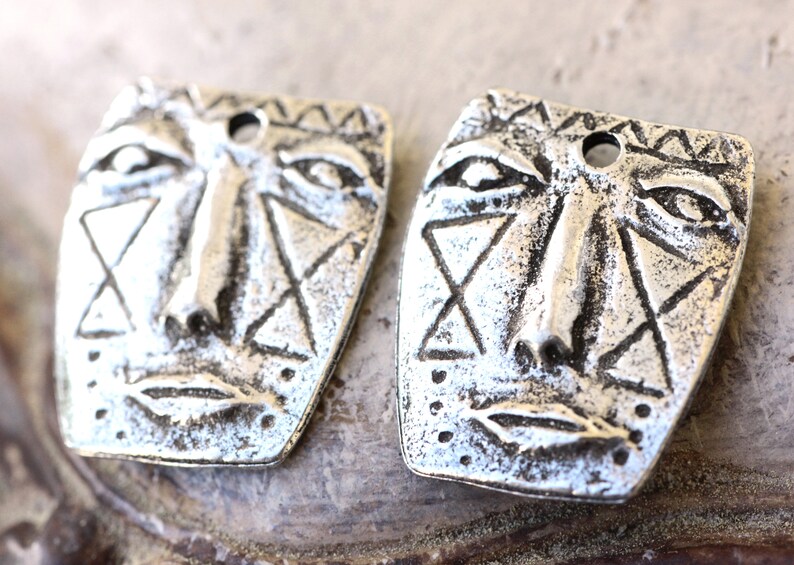 Handcrafted Pewter Face Mask Charms, Handmade Jewelry Making Components ...