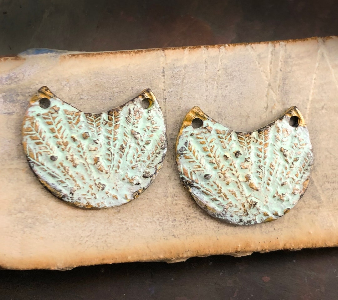 OOAK Pale Aqua/gold, 17.5mm Tall, Connector Charms, Handpainted ...