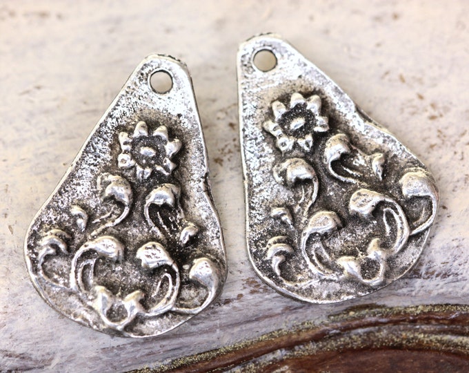 Flower Charms, Handcrafted Jewelry, Earring Charms, Rustic Jewelry ...