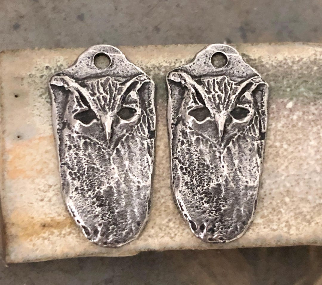 Owl Charms, Aged Finish, 23mm, Handcrafted Charms, Handmade Pewter ...