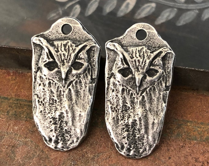 Owl Charms, Aged Finish, 23mm, Handcrafted Charms, Handmade Pewter ...