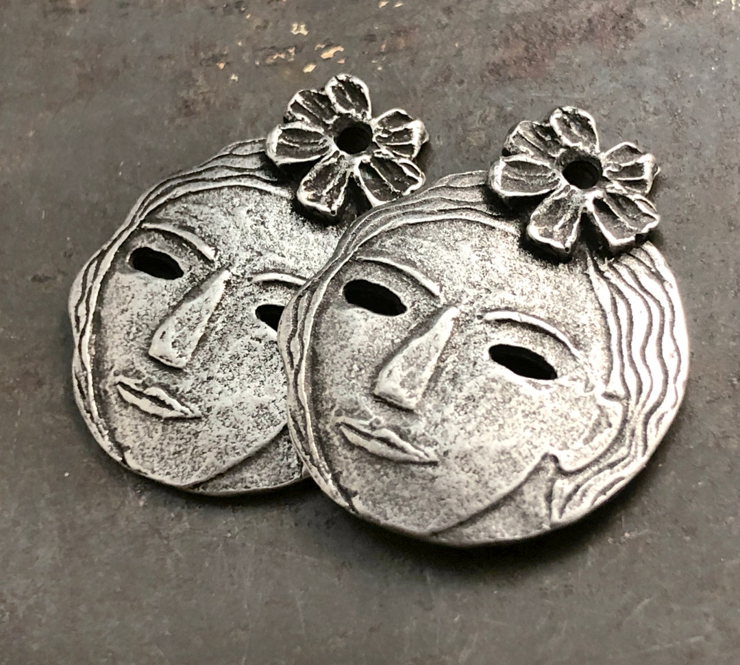 Face Charms Aged Finish 23mm Jewelry Charms Pewter - Etsy