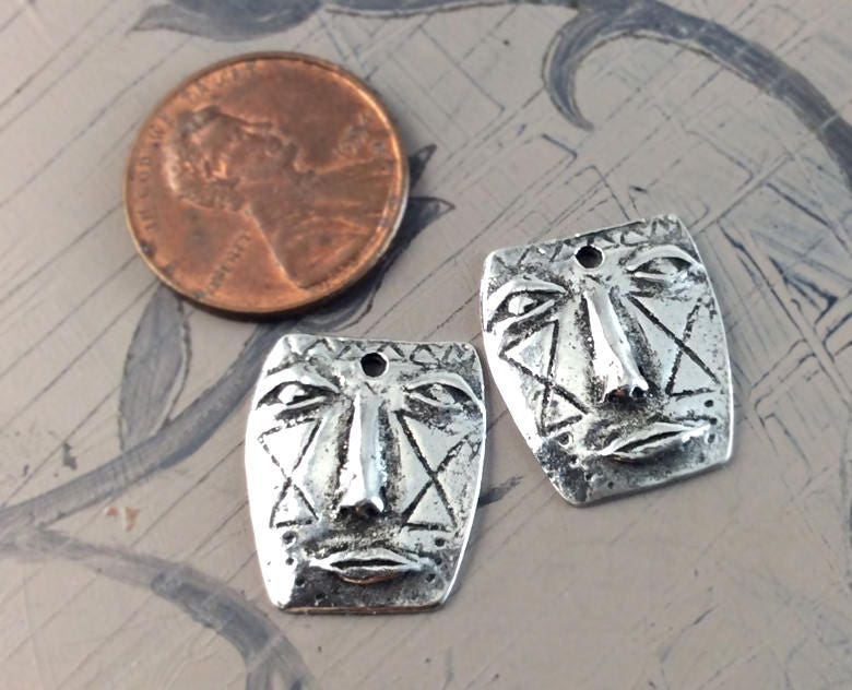 Handcrafted Pewter Face Mask Charms, Handmade Jewelry Making Components ...