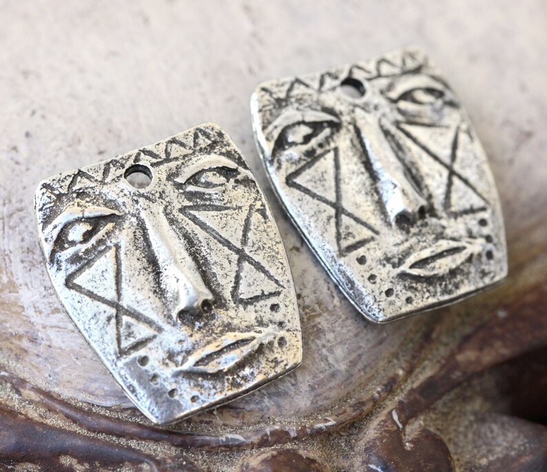 Handcrafted Pewter Face Mask Charms, Handmade Jewelry Making Components ...