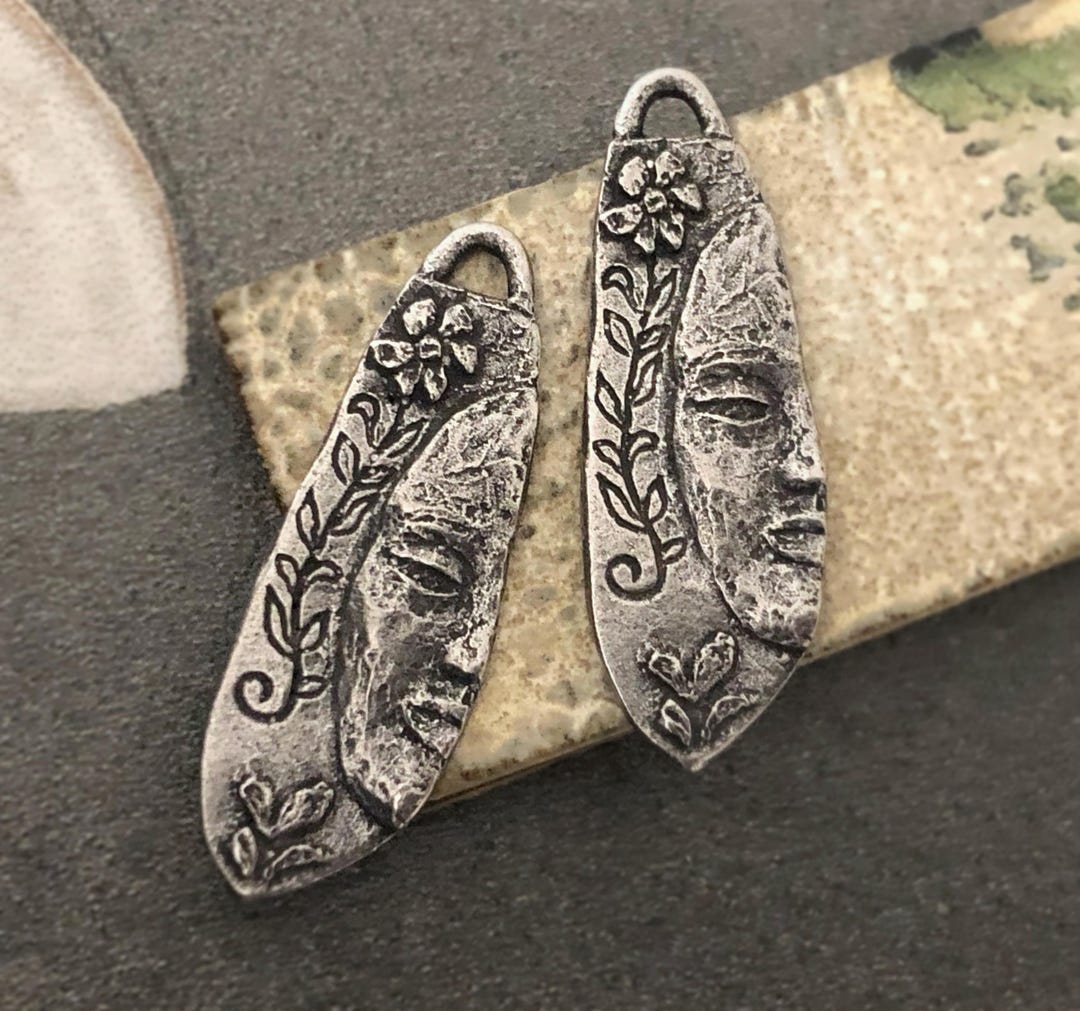 Face & Vine Charms, Aged Finish, Jewelry Charms, Pewter Components ...