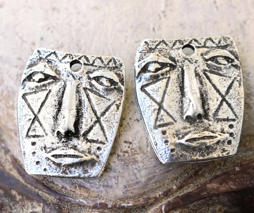 Handcrafted Pewter Face Mask Charms, Handmade Jewelry Making Components ...