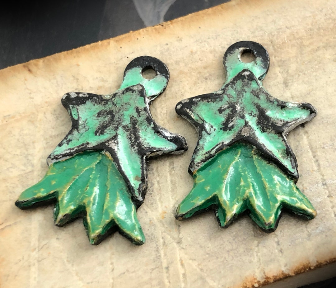 OOAK Christmas Tree Charms 21mm Tall Turquoise/sage Vintage - Etsy