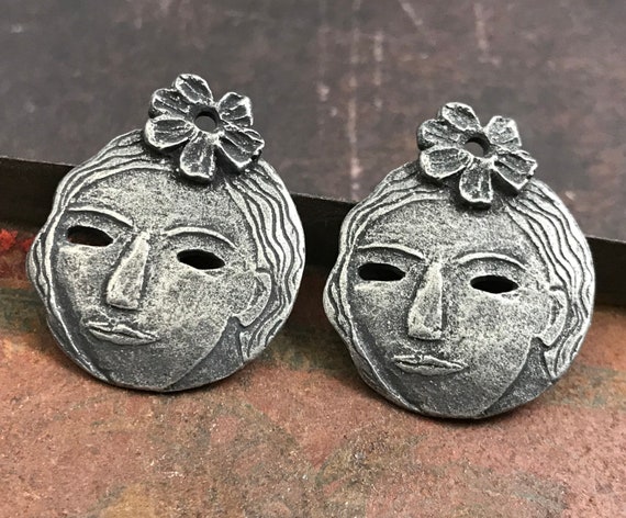 Face Charms Aged Finish 23mm Jewelry Charms Pewter - Etsy