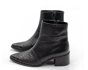 Black Leather Ankle Booties Women's Black Boots Leather | Etsy