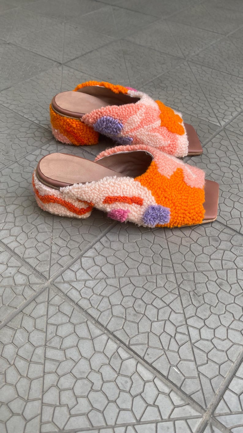 Punch Needle Shoes for Women, Handmade Tufted Mule Sandals – Orange ...