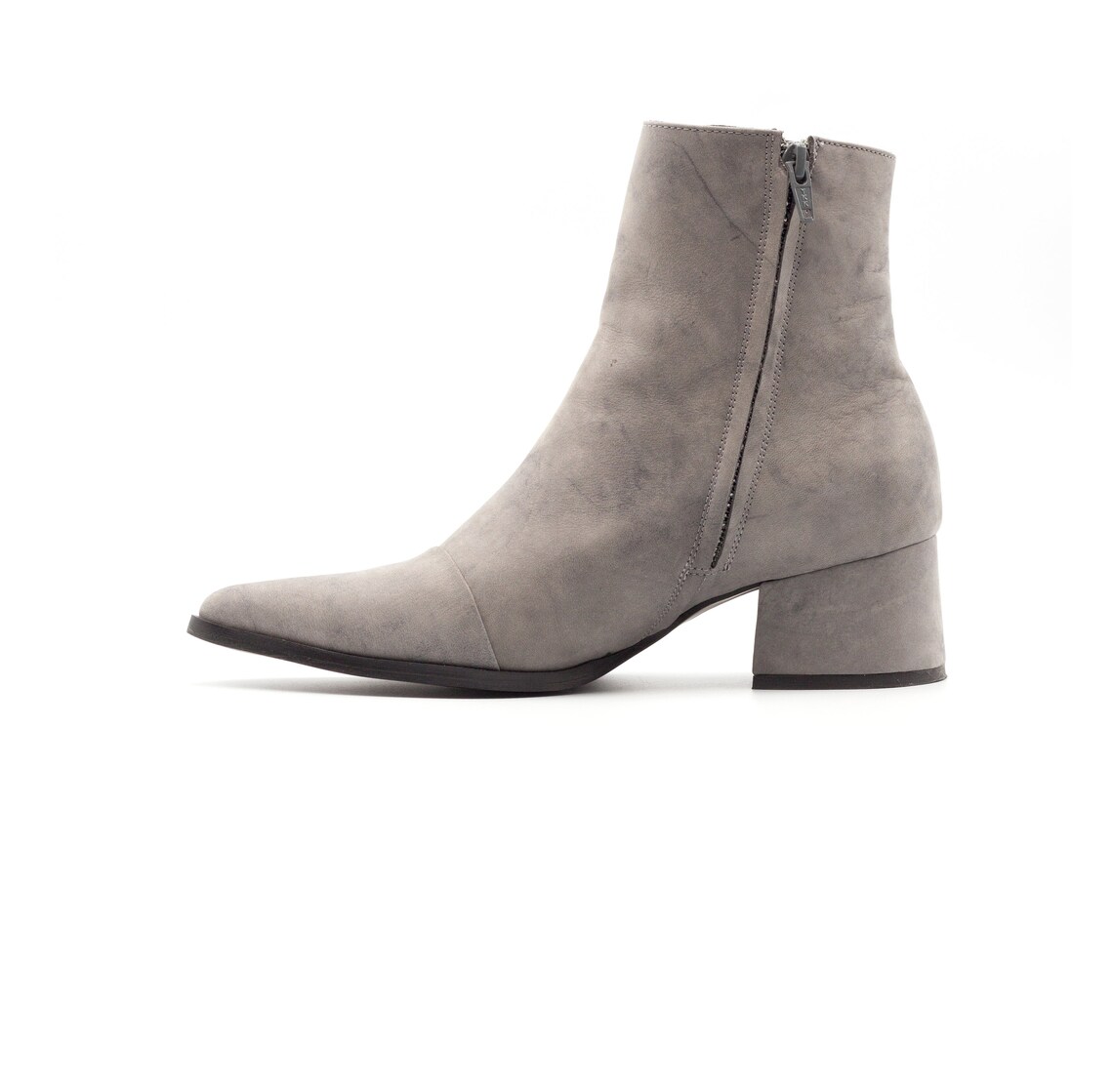 Women Gray Leather Boots Stylish Minimalist Ankle Booties | Etsy