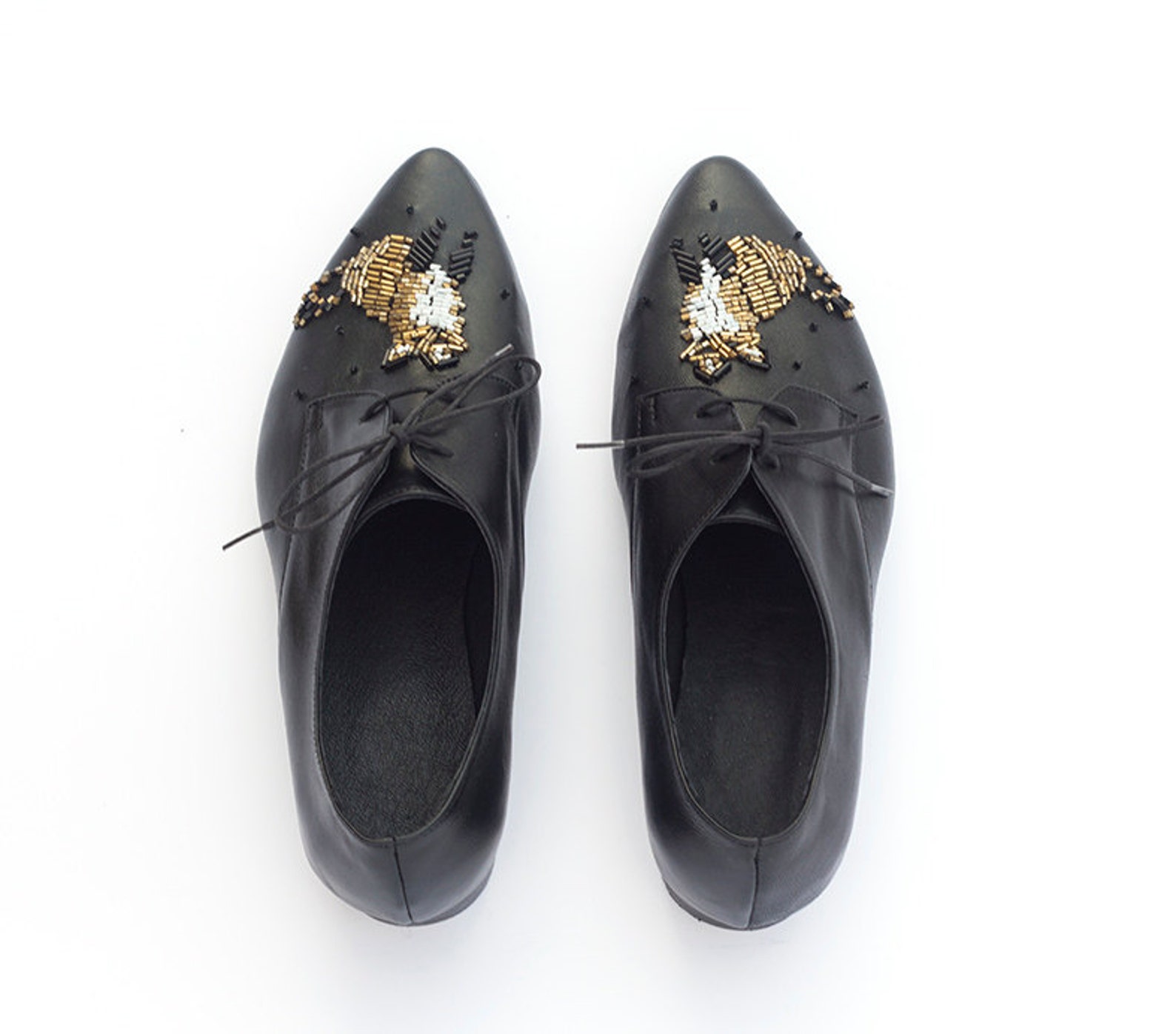 Women Custom Made Shoes, Oxfords Shoes With Gold Fox, Flat Formal Shoes ...
