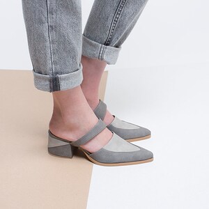 Gray Shoes, Mules, Vegan Mules, Stylish Shoes, Mid Heel Shoes, Custom ...