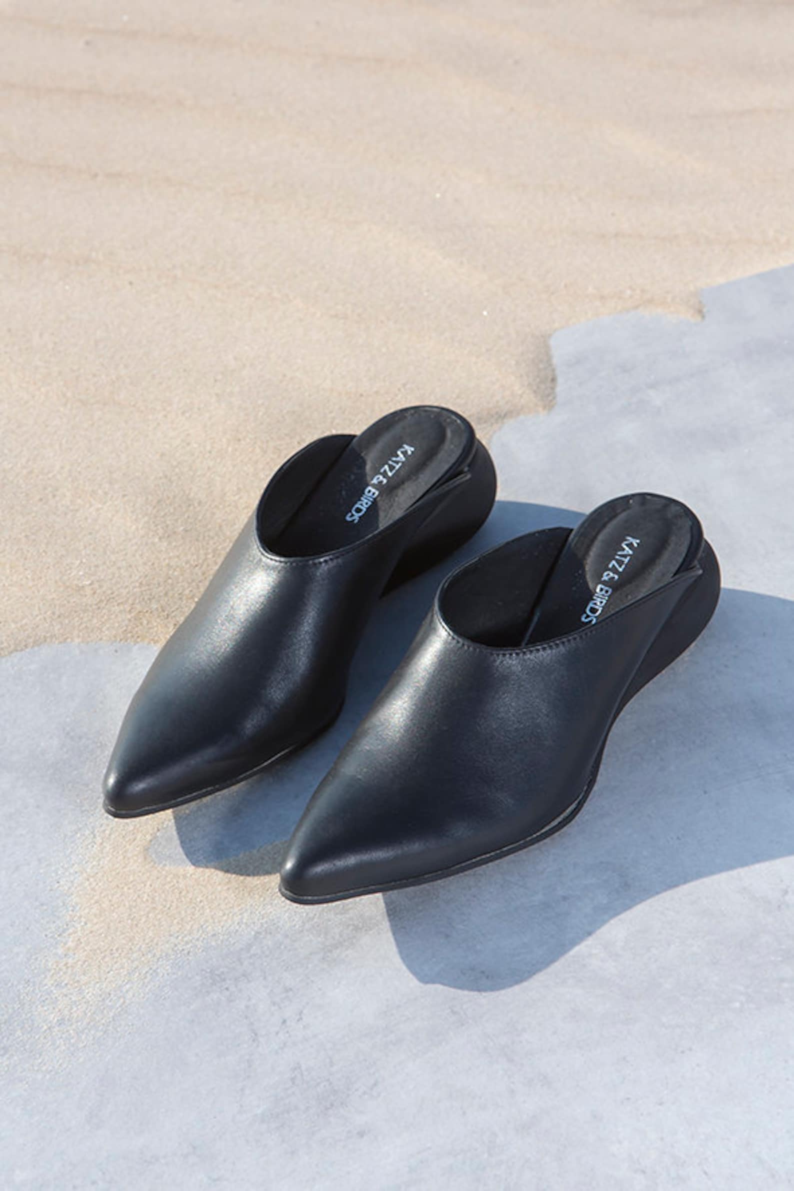 Pointed Toe Mules Black Leather Mules Shoes Stylish Heeled - Etsy
