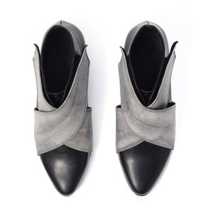 Women Black and Gray Booties, Comfortable Handmade Leather Ankle Boots ...