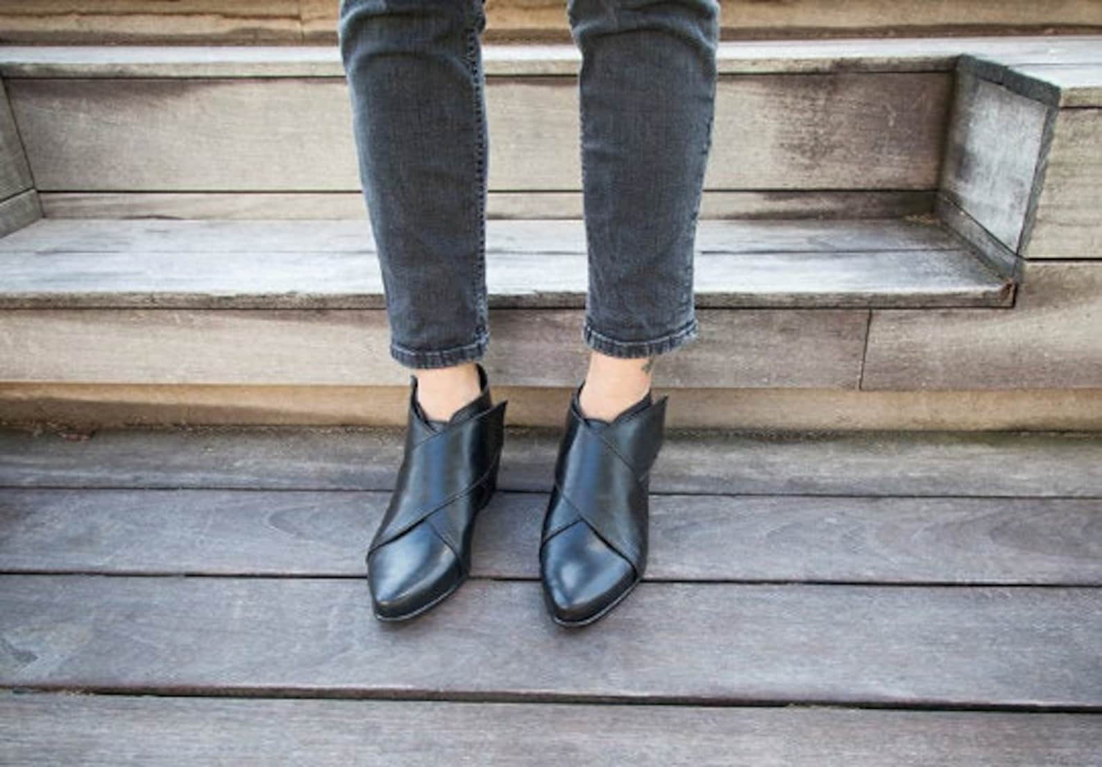 Black Leather Ankle Booties, Women's Black Boots, Leather Custom Made ...