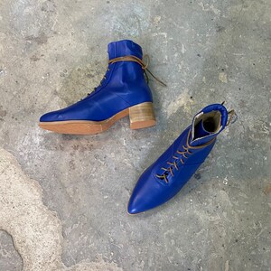 Womens Blue Leather Lace up Ankle Boots, Comfortable Stylish Pointy ...