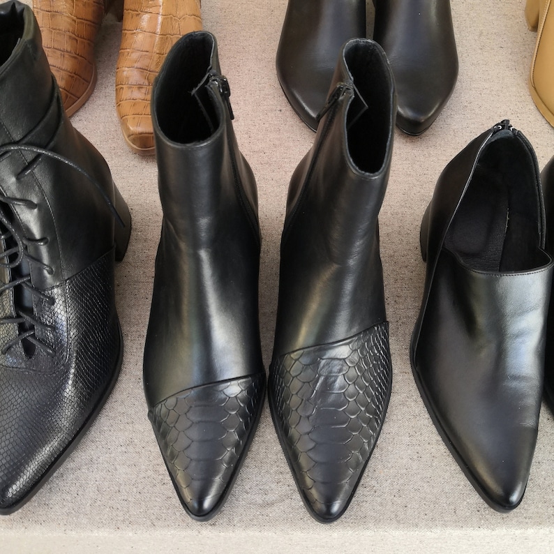 Black Snake Skin Leather Ankle Boots Black Winter Shoes - Etsy