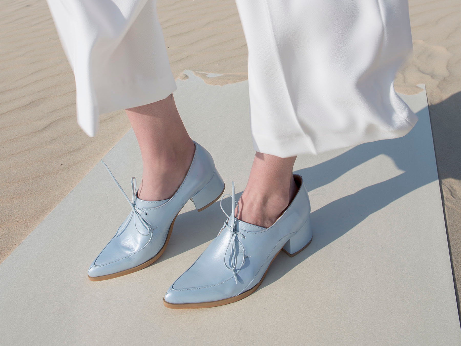 Light Blue Women Leather Shoes Block Heel Shoes Comfortable | Etsy