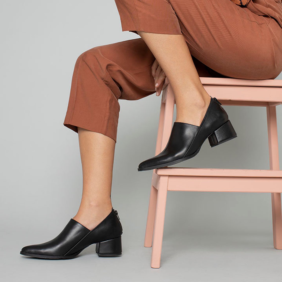 Elegant Black Leather Shoes, Handmade Women Shoes, Pointed Toe Shoes ...