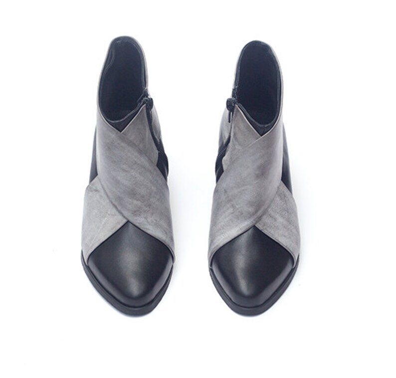 Black Gray Leather Ankle Boots Comfortable Designer X Booties | Etsy UK