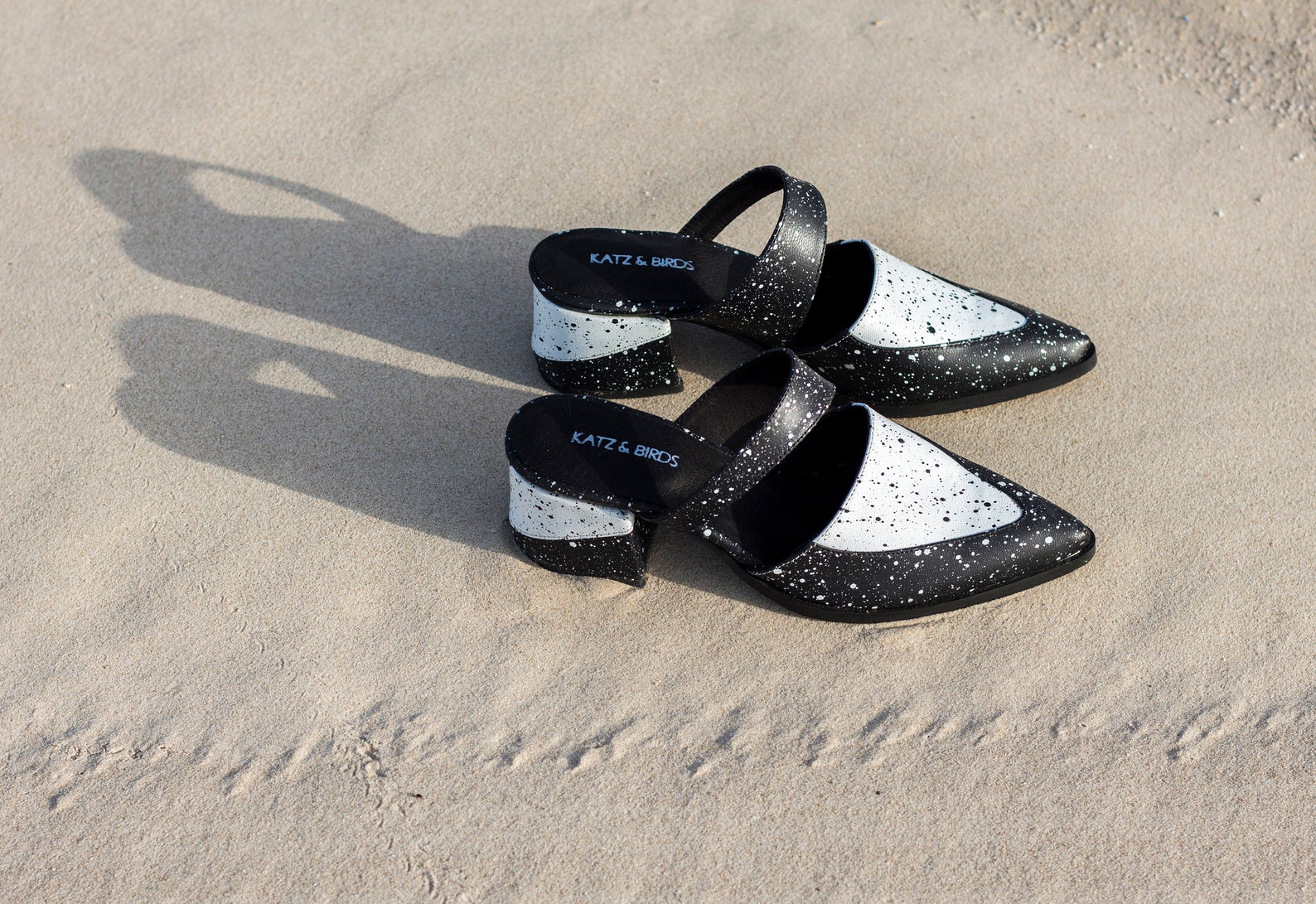 Women Boho Mules Shoes, Leather Mules, Black & White Heeled Mules ...