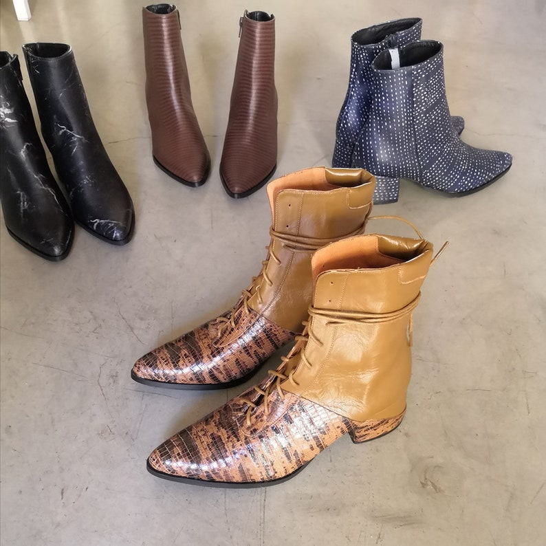 Womens Brown Snake Leather Lace up Ankle Boots Comfortable - Etsy