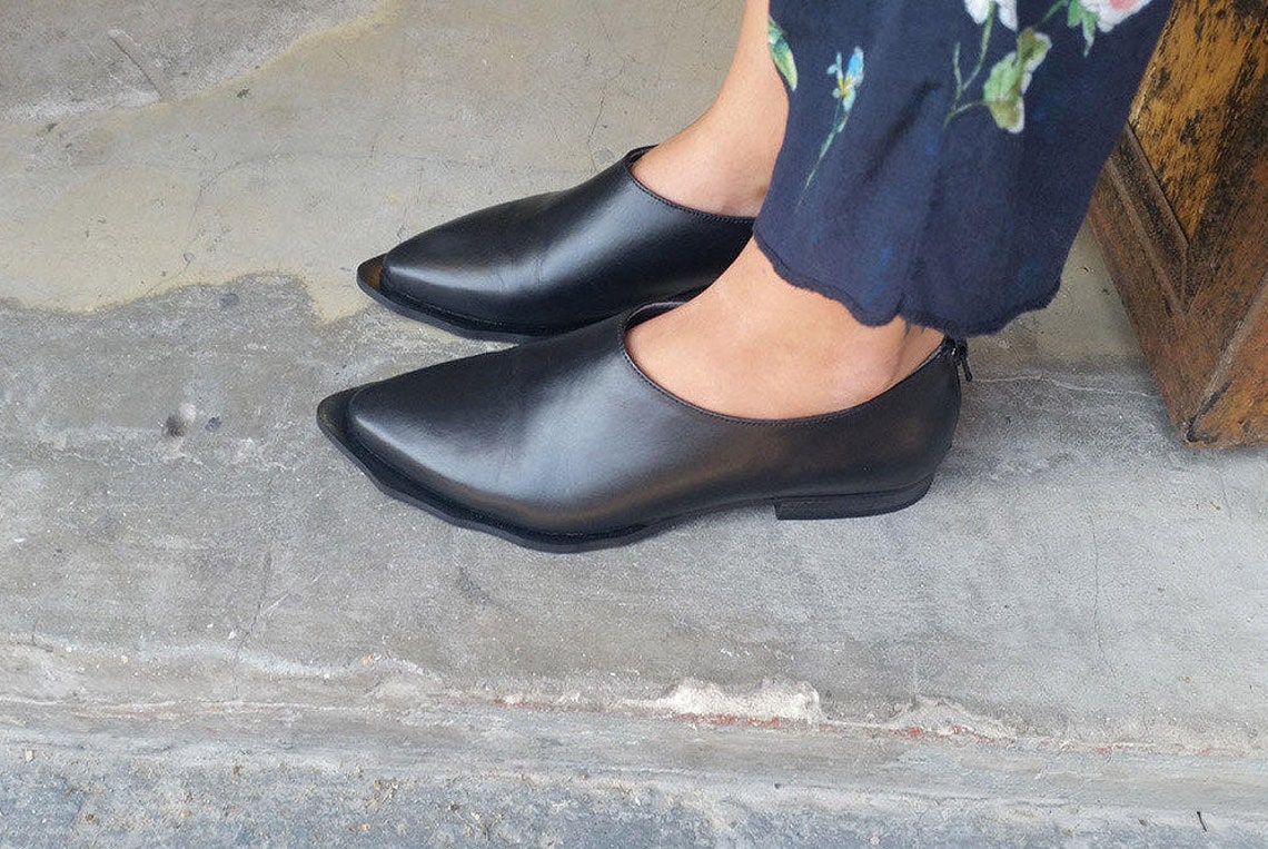 Women Black Leather Shoes Pointy Shoes Black Leather Flats - Etsy