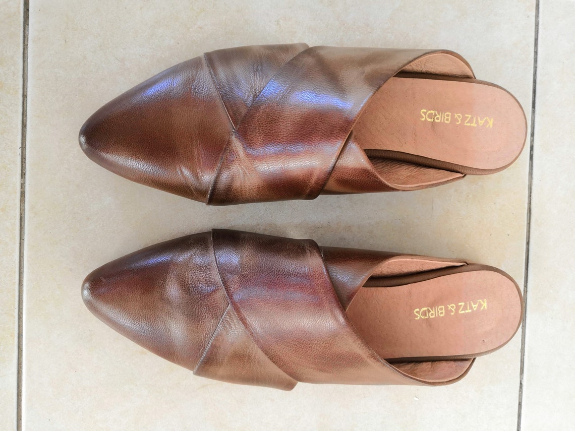 Women Dark Camel Brown Mules, X Slip on Shoes, Mules With Low Heels ...