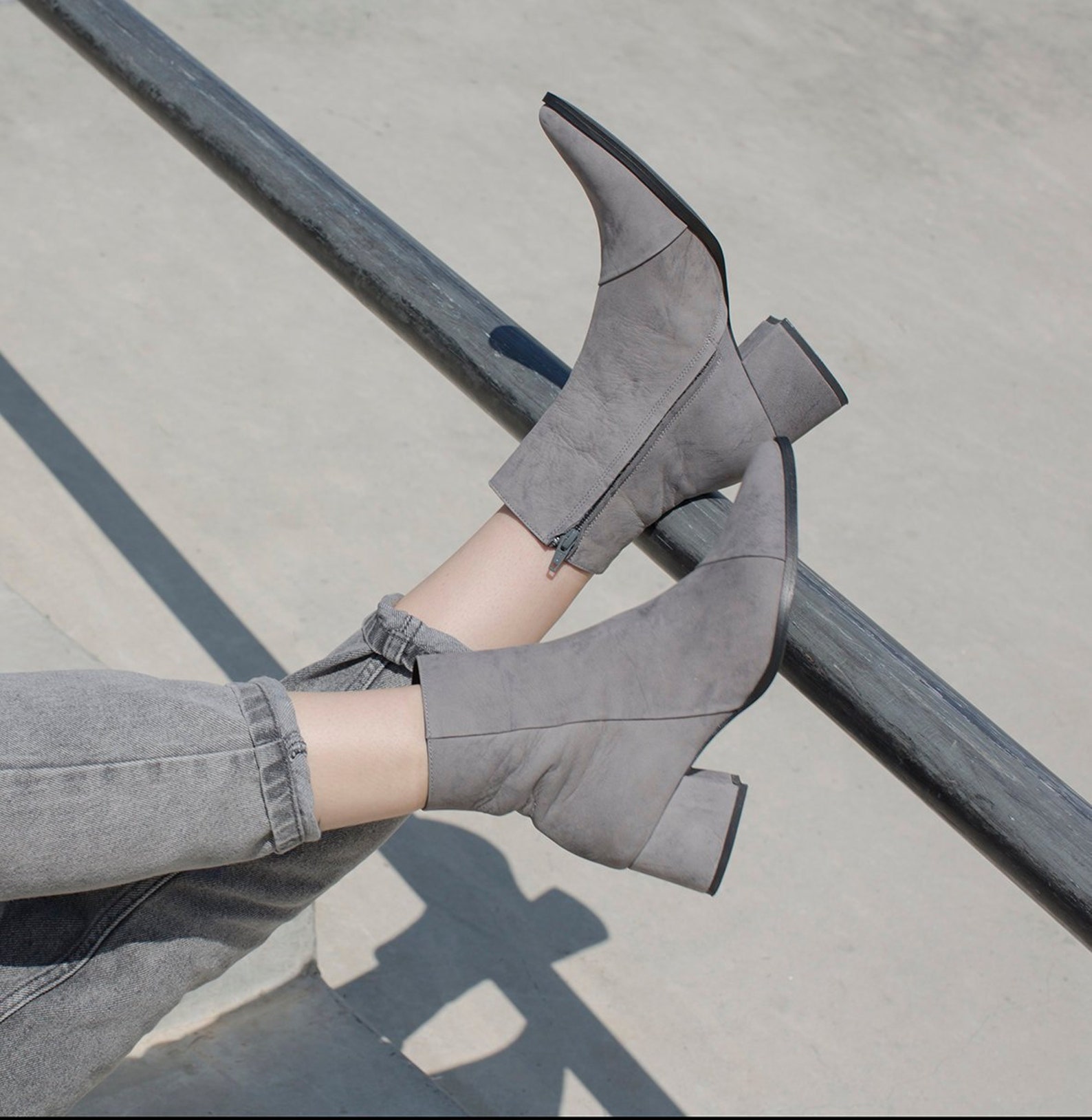 Women Gray Leather Boots Stylish Minimalist Ankle Booties - Etsy