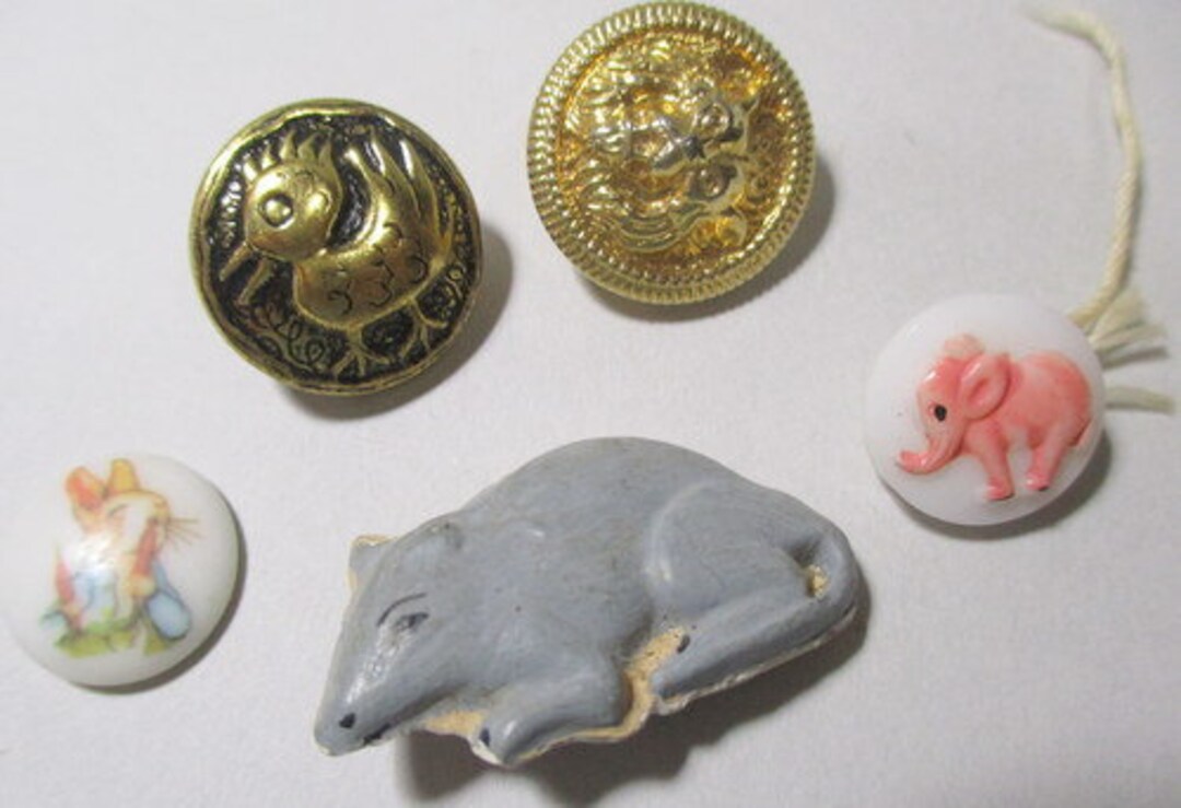 Collection of Animal Buttons, Lion, Duck, Elephant, Rat and Bunny - Etsy