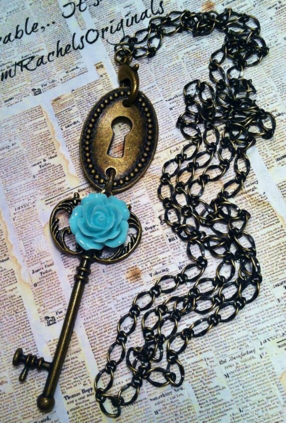 Key & Lock Flower Necklace: W/mint Resin Flower Accent - Etsy