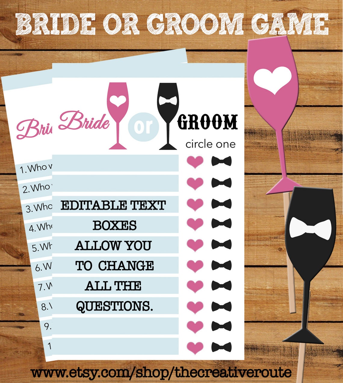 Bride or Groom Printable Game With Matching Props Bridal | Etsy
