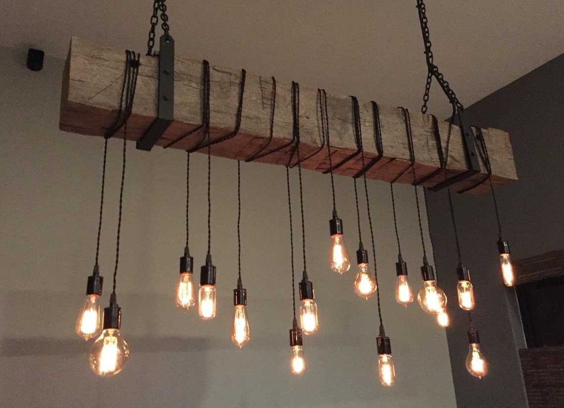 Rustic Reclaimed Wood Light Fixture W/ Edison Bulbs and - Etsy