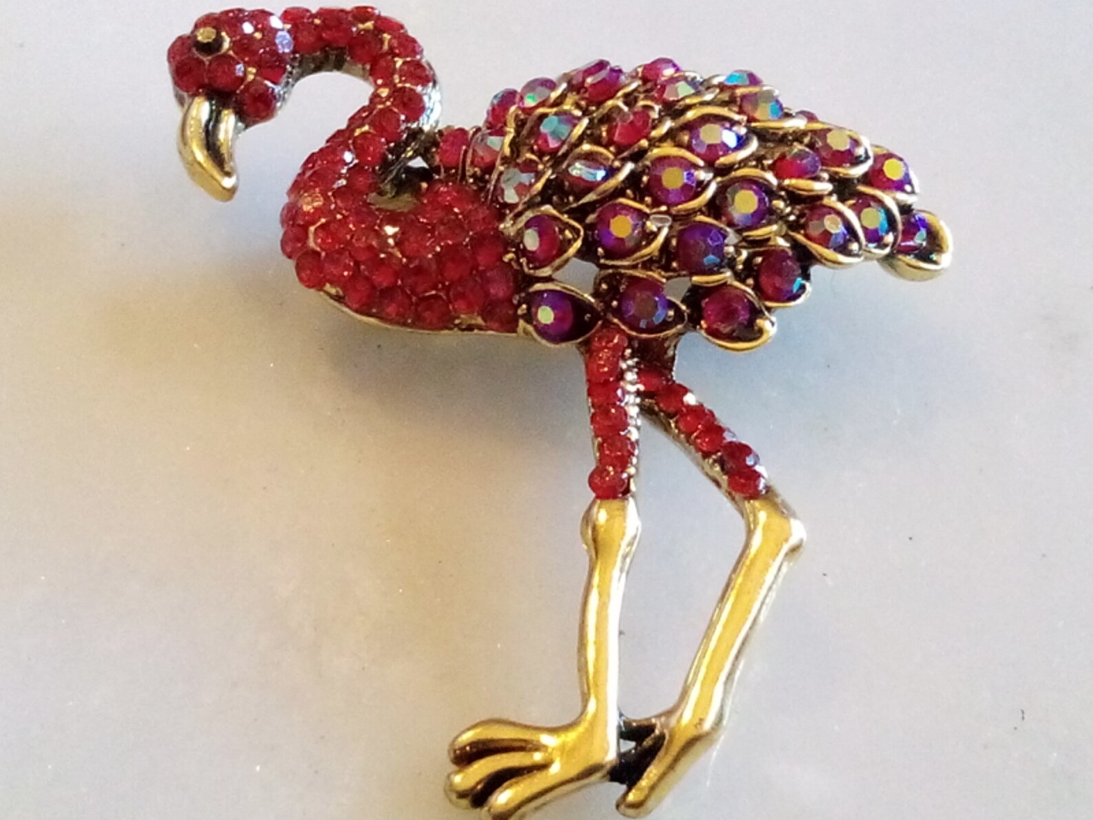 FLAMINGO RHINESTONE BROOCH Adorable Figural Animal Bird - Etsy