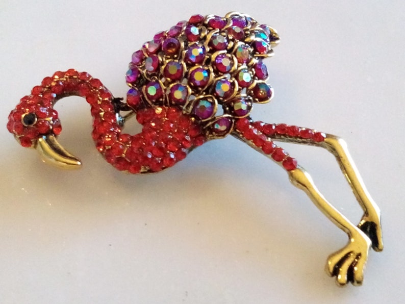 FLAMINGO RHINESTONE BROOCH Adorable Figural Animal Bird - Etsy