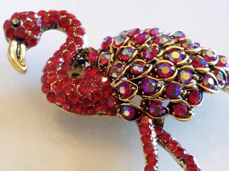 FLAMINGO RHINESTONE BROOCH Adorable Figural Animal Bird - Etsy