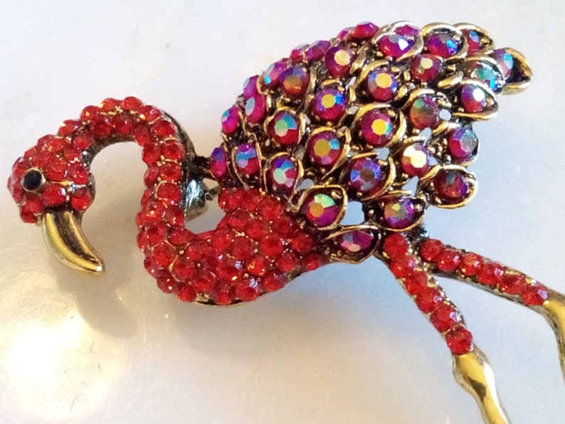 FLAMINGO RHINESTONE BROOCH Adorable Figural Animal Bird - Etsy