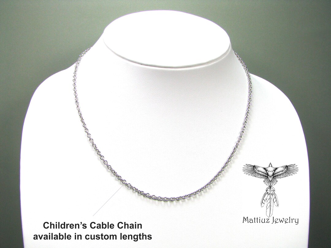Childrens Silver Cable Chain Stainless Steel, 10.5 Inch to 14.5 Inch ...